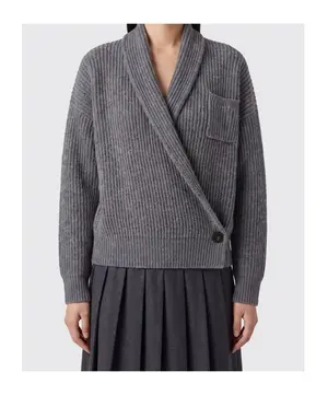 Brunello Cucinelli V-neck Wrap Cardigan With Shawl Collar - Gray