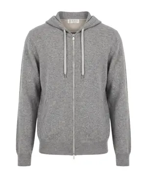 Brunello Cucinelli Long-sleeved Hooded Knit Sweater - Gray