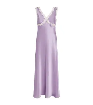 Loretta Caponi Silk And Lace Slip Dress - Purple