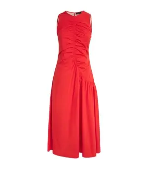 Theory Asymmetric Ruched Midi Dress - Red