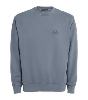 C.P. COMPANY Cotton Embroidered Logo Crewneck Sweatshirt - Blue