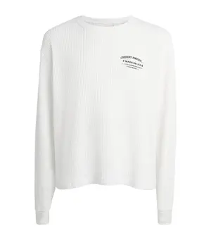 CHERRY LOS ANGELES Ribbed Thermal Long Sleeve Pullover - White