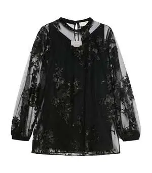 Marina Rinaldi Embellished Sheer Layered Blouse