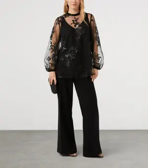 Marina Rinaldi Embellished Sheer Layered Blouse