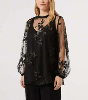 Marina Rinaldi Embellished Sheer Layered Blouse
