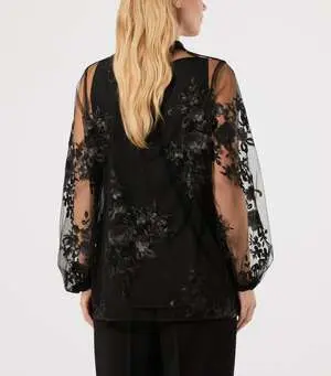 Marina Rinaldi Embellished Sheer Layered Blouse