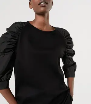Marina Rinaldi Cotton T-shirt With Ruched Sleeves