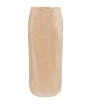 TOCCIN Sequinned Leilani Midi Pencil Skirt - Beige