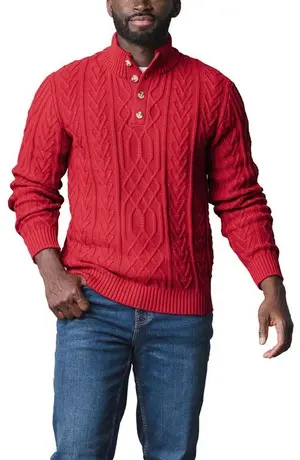 HOPE & HENRY Organic Mock Neck Cable Sweater - Red Twist Cable