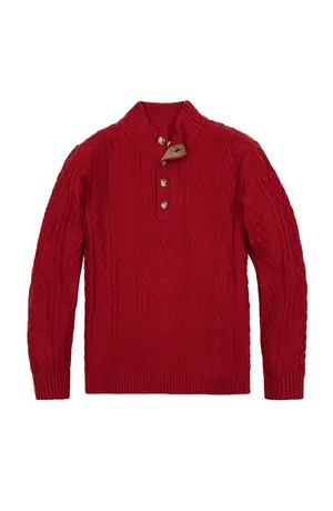 HOPE & HENRY Organic Mock Neck Cable Sweater - Red Twist Cable