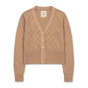 HOPE & HENRY Organic Cotton Lattice Texture V-neck Cardigan Sweater