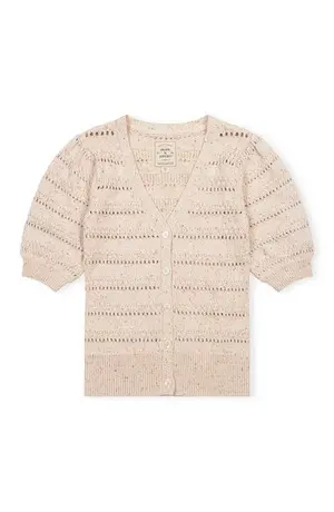 HOPE & HENRY Organic Puff Sleeve Button Front Sweater