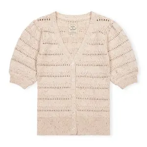 HOPE & HENRY Organic Puff Sleeve Button Front Sweater
