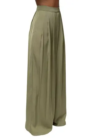 JLUXLABEL Clara Wide Leg Pleated Trousers - Olive