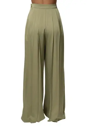 JLUXLABEL Clara Wide Leg Pleated Trousers - Olive