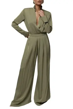 JLUXLABEL Clara Wide Leg Pleated Trousers - Olive