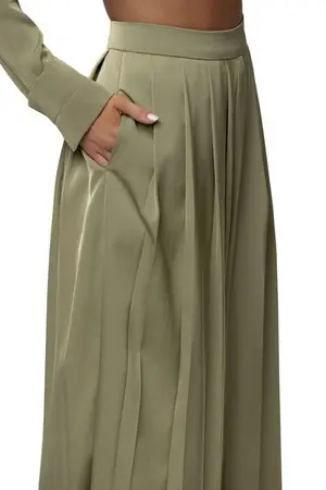 JLUXLABEL Clara Wide Leg Pleated Trousers - Olive