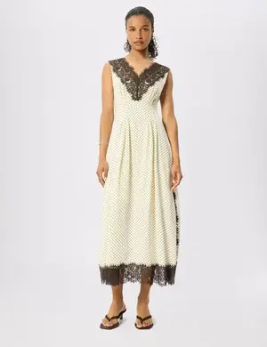 Whistles Lace Trimmed Spot Midi Dress