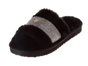 Badgley Mischka Womens Plush Slide Slippers Black