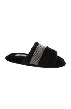 Badgley Mischka Embellished Faux Fur Slides - Black