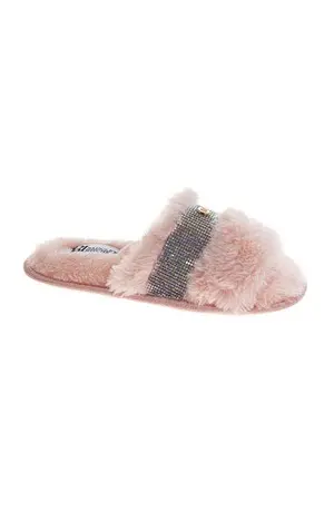 Badgley Mischka Embellished Faux Fur Slides - Pink