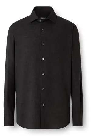 Zegna Cashco Cashmere & Cotton Button-up Shirt - Black