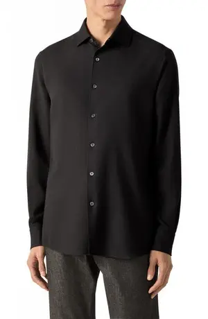 Zegna Cashco Cashmere & Cotton Button-up Shirt - Black