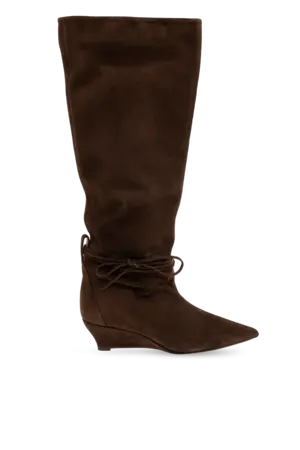 ODISSI Suede Wedge Heel Boots - Brown