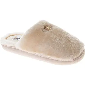 Badgley Mischka Embellished Plush Slippers - Nude