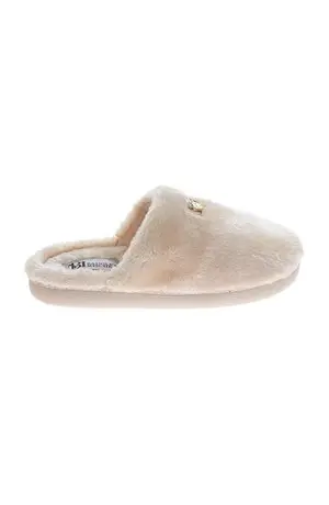 Badgley Mischka Embellished Plush Slippers - Nude