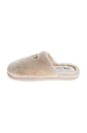 Badgley Mischka Embellished Plush Slippers - Nude