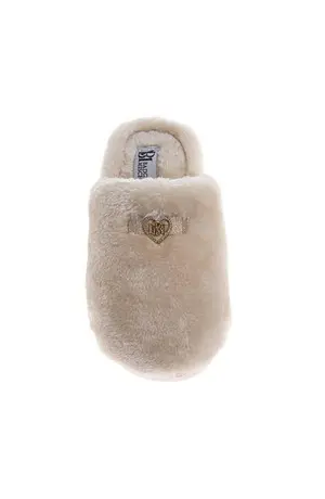 Badgley Mischka Embellished Plush Slippers - Nude