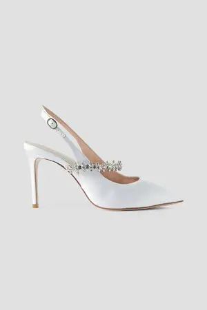 PORTE & PAIRE Crystalembellished Satintwill Slingback Pumps