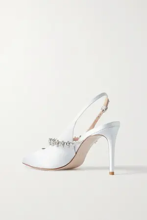 PORTE & PAIRE Crystalembellished Satintwill Slingback Pumps