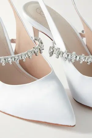 PORTE & PAIRE Crystalembellished Satintwill Slingback Pumps