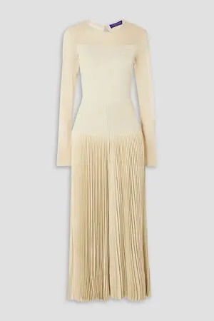Ralph Lauren Tulle-trimmed Plissé-knit Jumpsuit