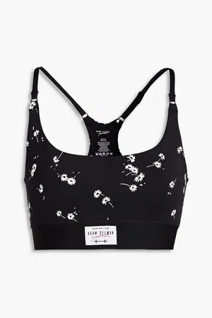 Adam Selman Floral Print Stretch Sports Bra - Black