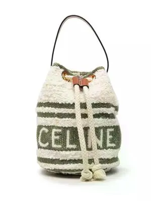 Celine 2022 Teen Plein Soleil Canvas Drawstring Bucket Bag - White