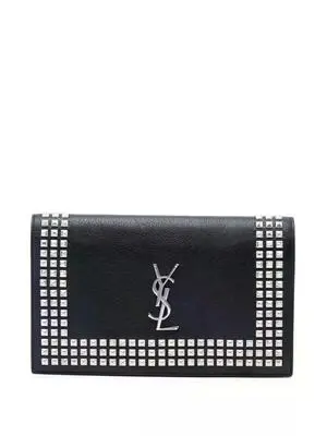 Saint Laurent 2015 Studded Leather Monogram Clutch Bag - Black