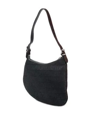 Fendi Zucchino Canvas Shoulder Bag - Black