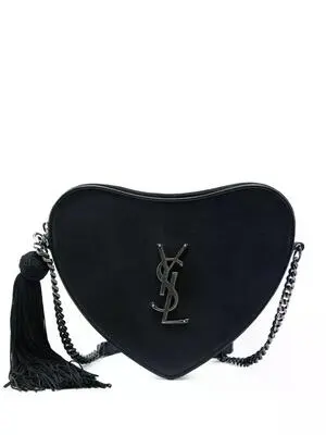 Saint Laurent Leather Heart Tassel Crossbody Bag - Black