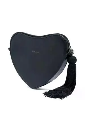 Saint Laurent Leather Heart Tassel Crossbody Bag - Black