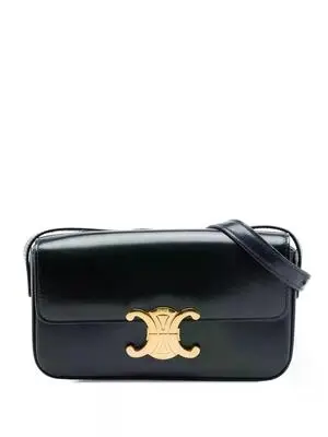 Celine 2021 Shiny Calfskin Triomphe Claude Shoulder Bag - Black