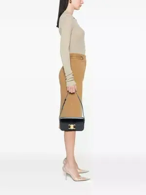 Celine Shiny Calfskin Triomphe Claude Shoulder Bag - Black