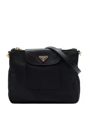 Prada 2000-2013 Saffiano Trimmed Tessuto Crossbody Bag - Black