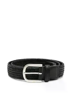 Canali Woven Leather Belt - Black