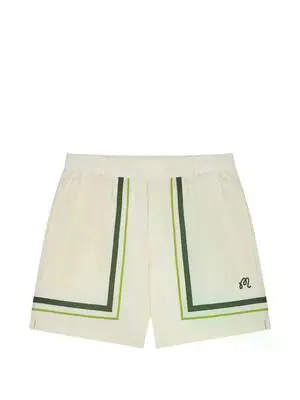 MALBON Cream Side Stripe Embroidered Shorts