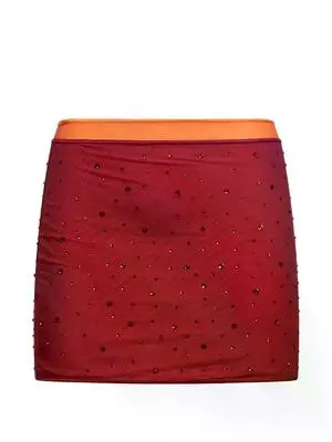 Oseree Crystal-embellished Semi-sheer Mini Skirt - Red