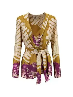 BYE FIRENZE Palma Leaf-print Belted Blazer