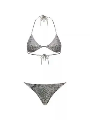 Oseree Crystal-embellished Triangle Bikini - Grey
